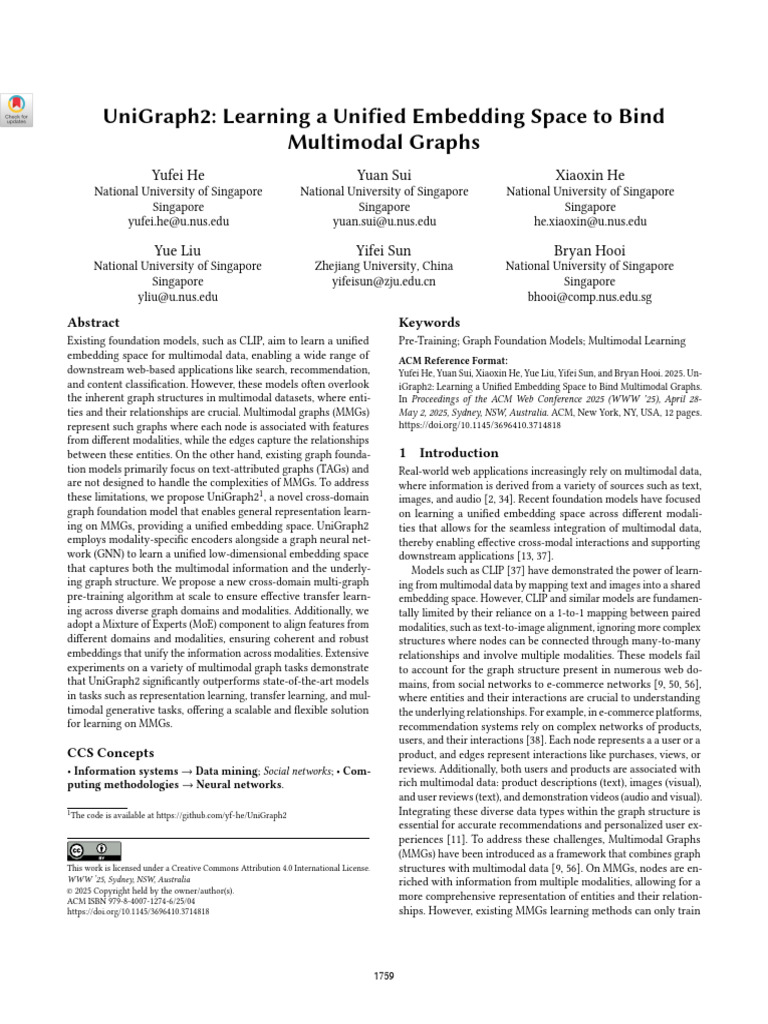 UniGraph2-Learning A Unified Embedding Space To Bind Multimodal Graphs | PDF | Applied ...