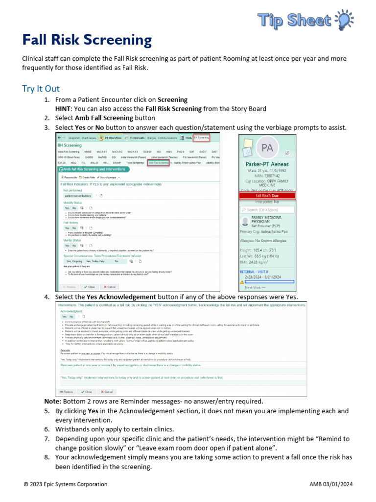 Fall Risk Screening Procedure Guide | PDF