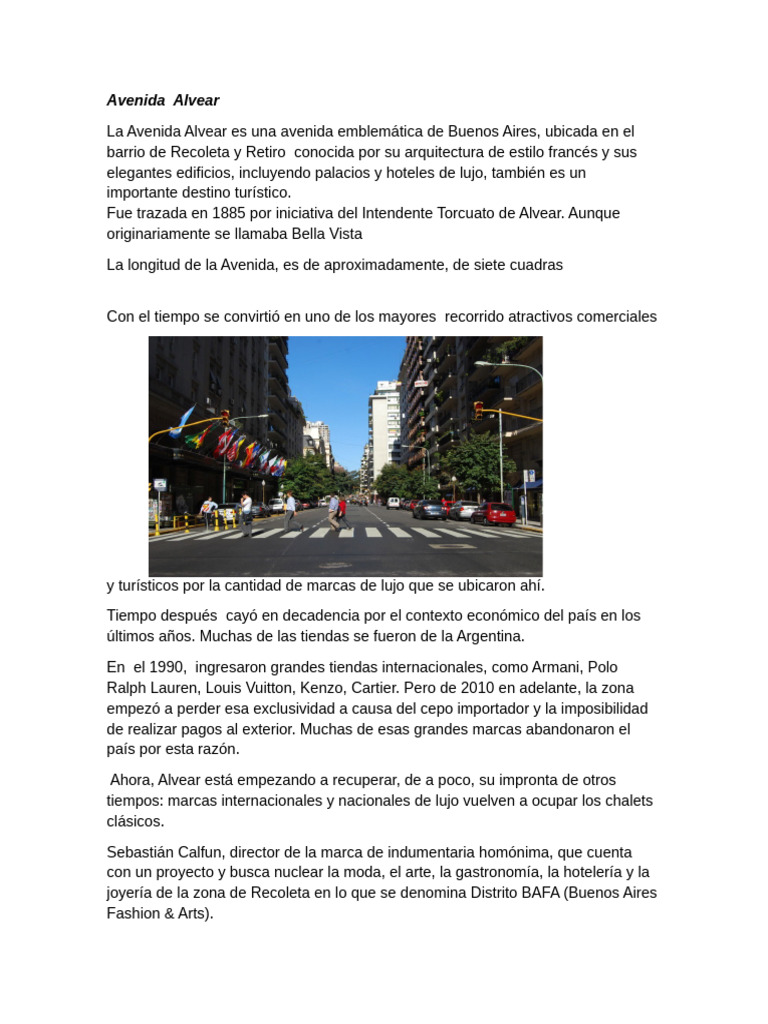 Avenida Alvear: Historia y Atractivos | PDF