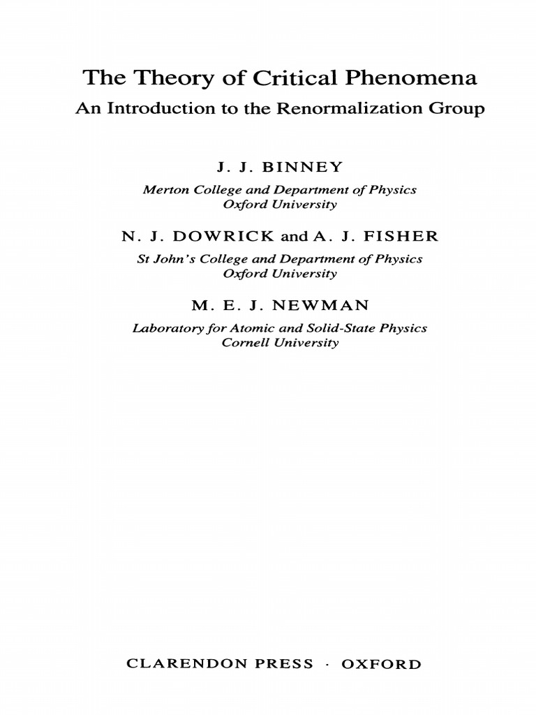 The Theory of Critical Phenomena An Introduction To The Renormalization ...