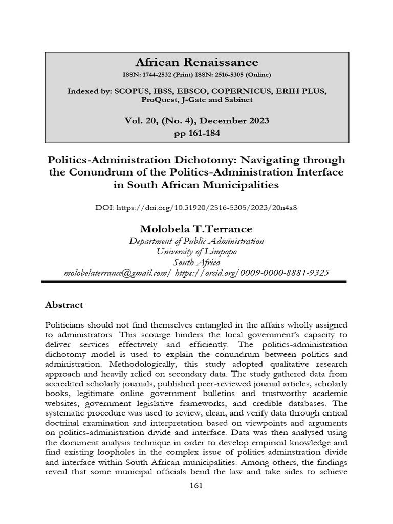 Politics-Administration Dichotomy in SA | PDF | Government