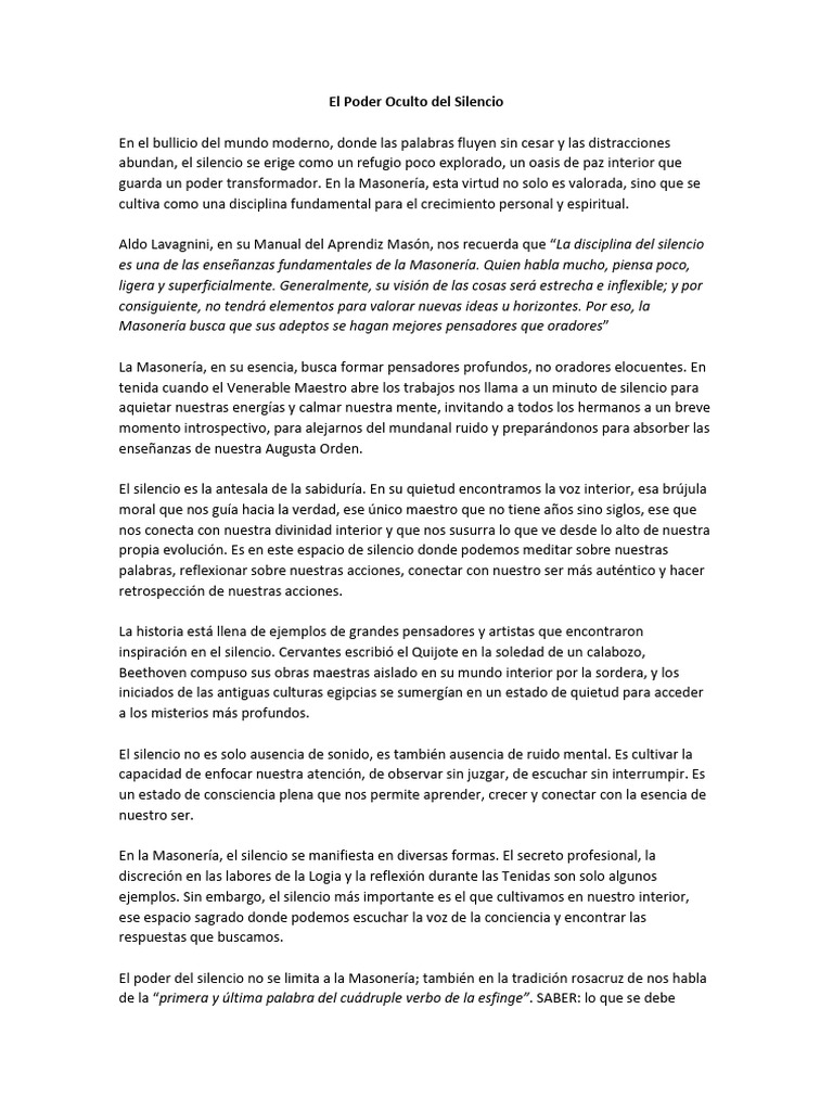 El Poder Oculto Del Silencio Pdf Masonería Espiritualidad