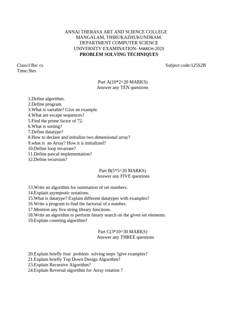 Problem Solving Techniques Exam Guide | PDF