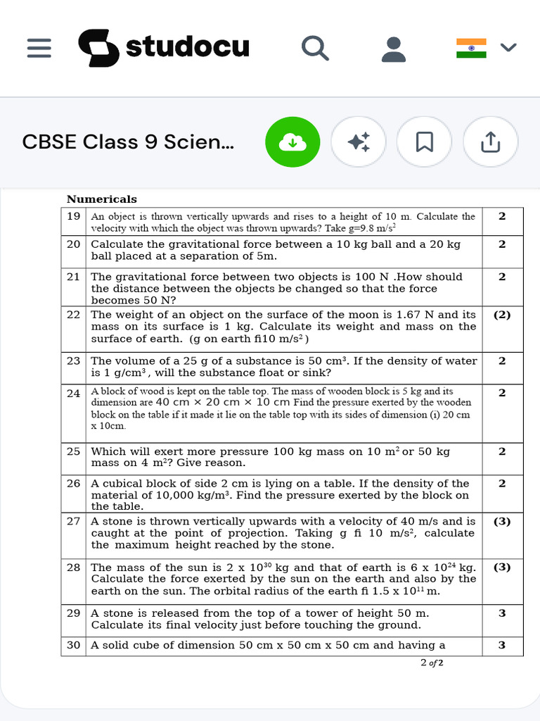 CBSE Class 9 Science Worksheet - Gravitation - 1 of 2 CLASS IX WORK SHEET GRAVITATION Conceptual ...