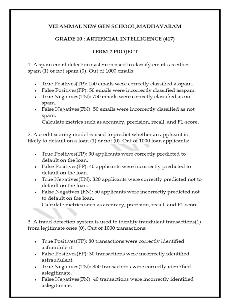 GR 10 Ai Project 2 Numericals | PDF | Sensitivity And Specificity | Accuracy And Precision