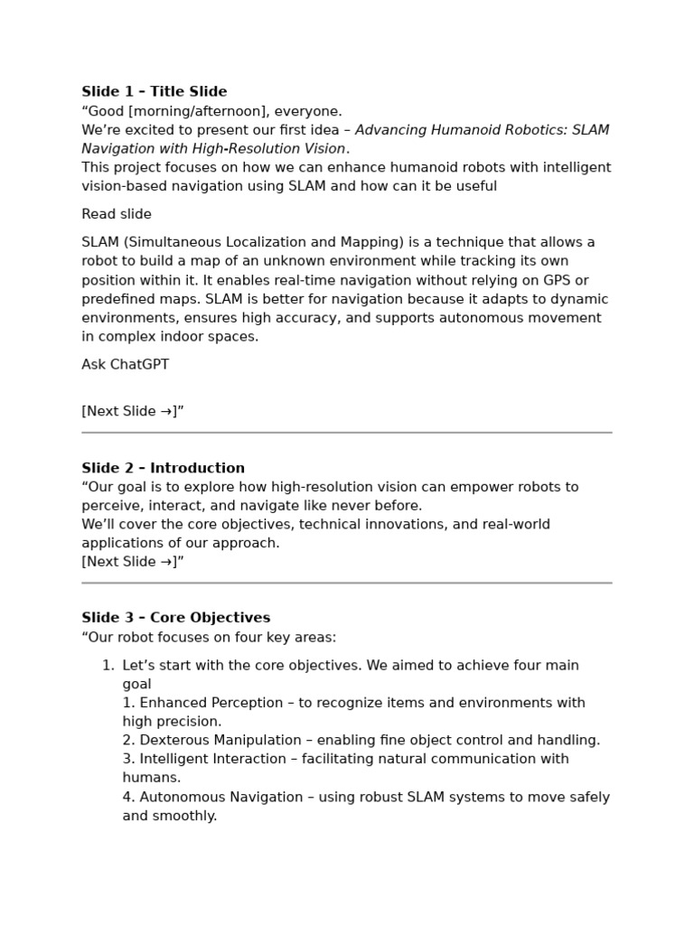 Humanoid Robot SLAM Navigation Enhancements | PDF | Robot | Robotics