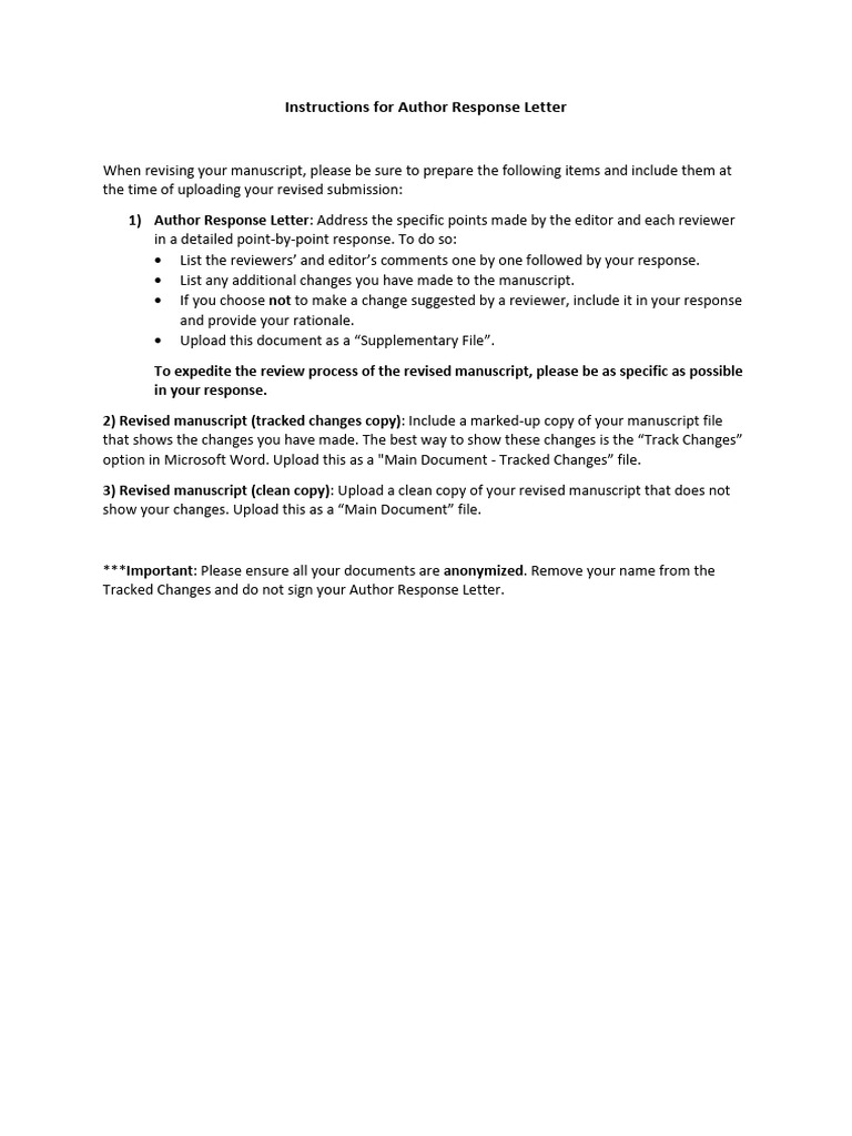 Instructions For Author Response Letter | PDF