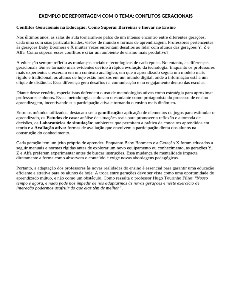 Exemplo de Reportagem Com o Tema | PDF | Aprendizado