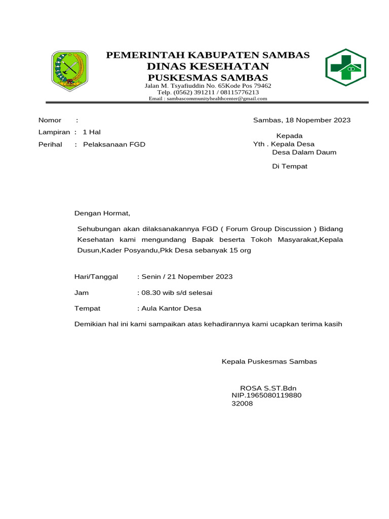 Undangan FGD Kesehatan Desa Dalam Daum | PDF