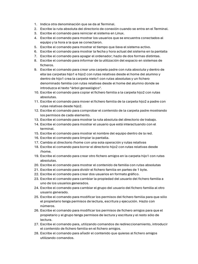 Ejercicios Comandos Basicos Linux | PDF | Archivo de computadora | Directorio (Computación)