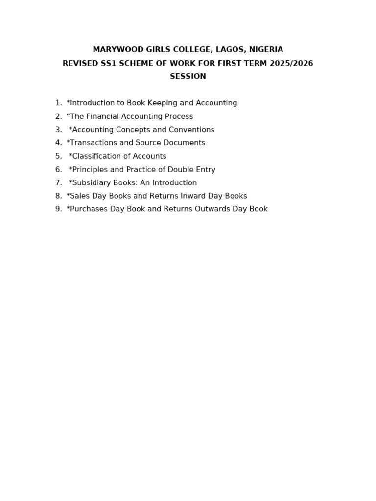 SS1-SS3 Financial Accounting Syllabus 2025 | PDF | Securities (Finance ...