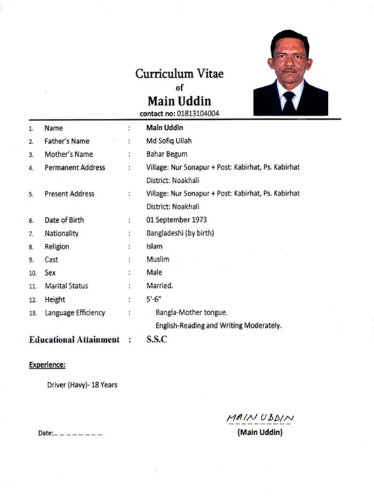 Main Uddin CV, Passport and Driving Licence | PDF