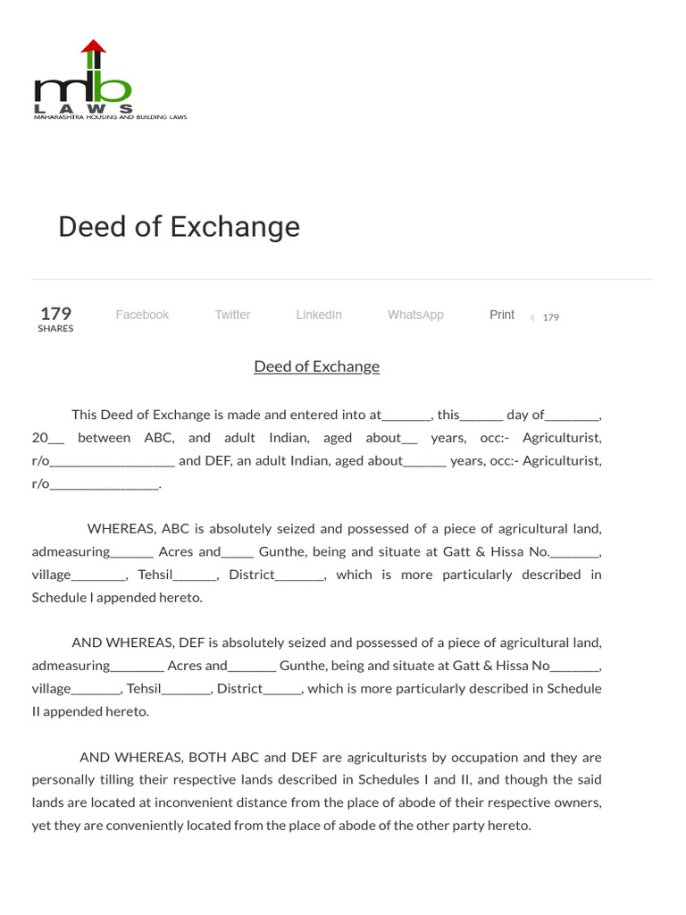 Agricultural Land Exchange Deed | PDF | Civil Law (Common Law ...