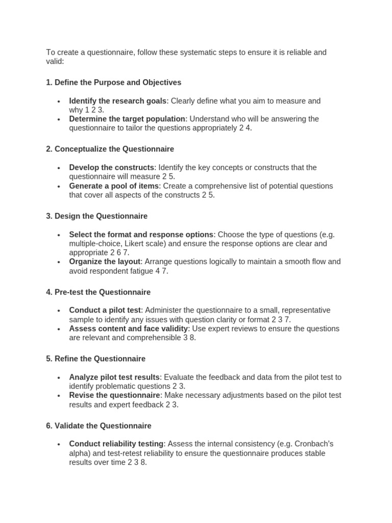 Steps to Create a Valid Questionnaire | PDF | Validity (Statistics ...