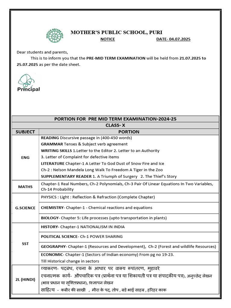 X - Portion For Pre Mid Term Examination-2024-25 | PDF