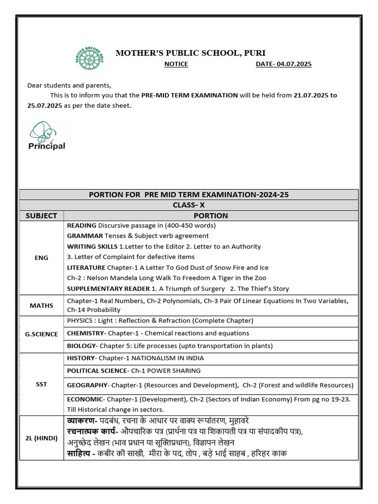 X - Portion For Pre Mid Term Examination-2024!25!1 | PDF