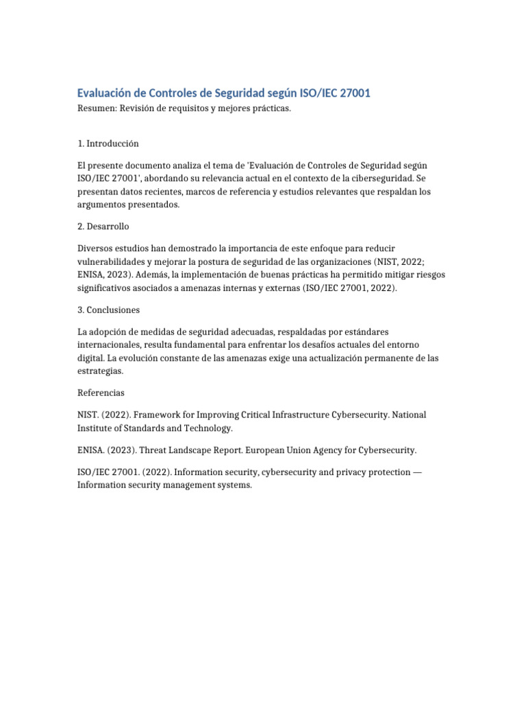 Evaluaci N de Controles de Seguridad Seg N ISO IEC 27001 20250113 | PDF
