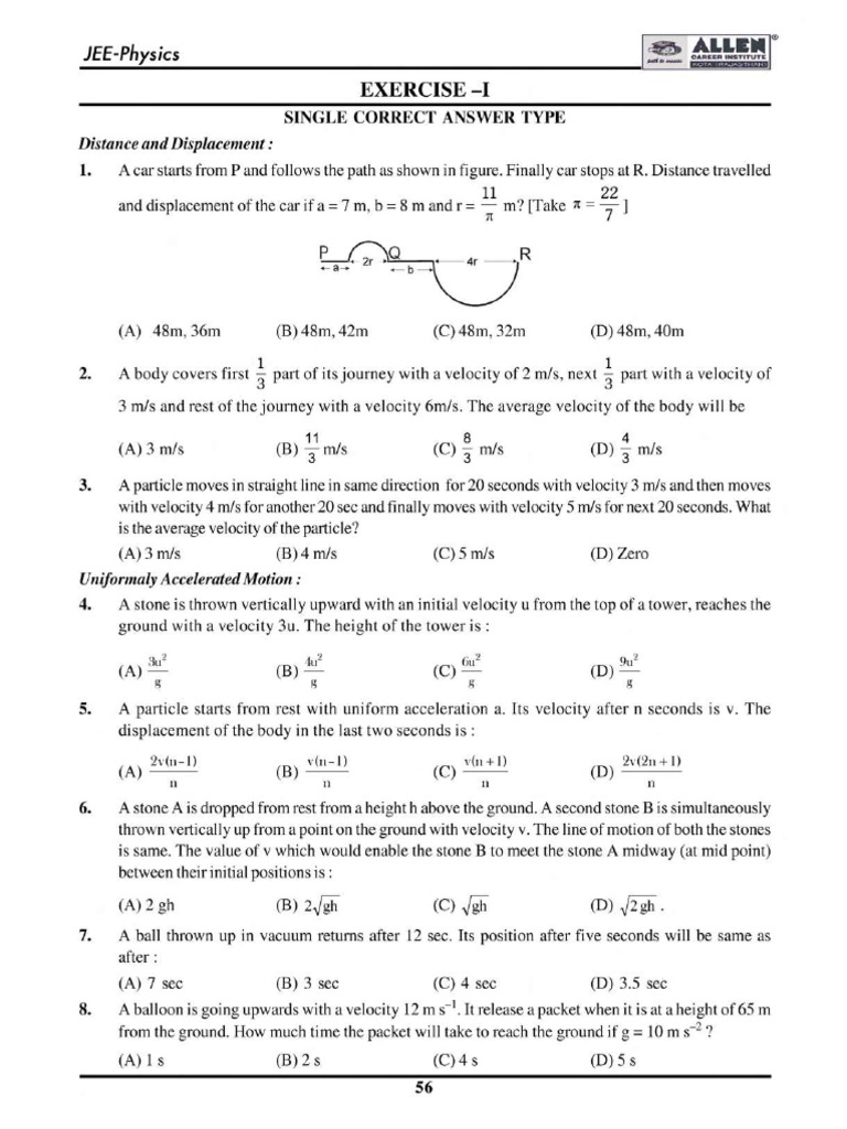 Kinematics1 D Sheet | PDF