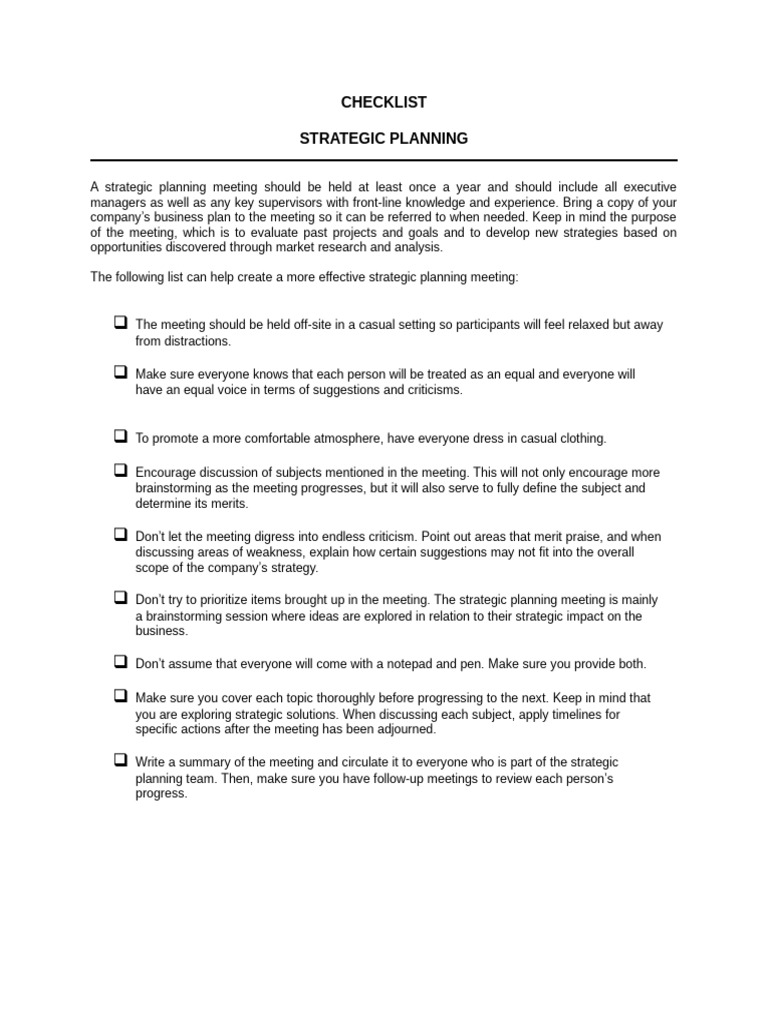 Checklist Strategic Planning D1348 | PDF
