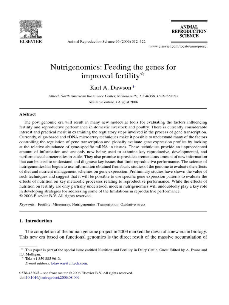 Nutrigenomics and Livestock Fertility | PDF | Nucleic Acid Sequence ...