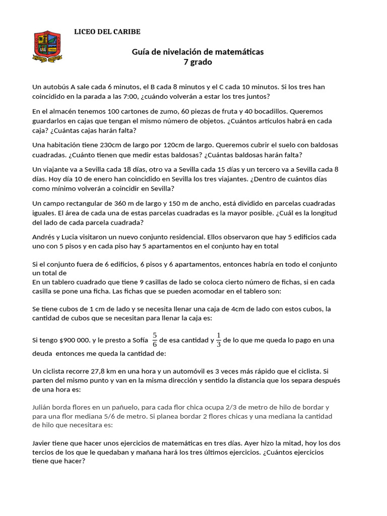 Problemas Matemáticos de 7° Grado | PDF