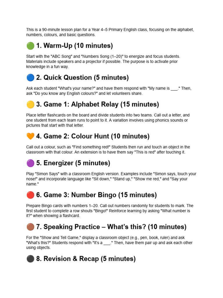 90-Minute Lesson Plan - English Basics - Unit Theme - ... | PDF