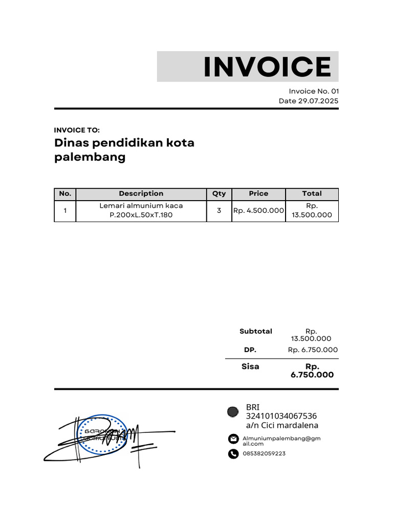 Invoice Dinas Pendidikan Kota Palembang. | PDF