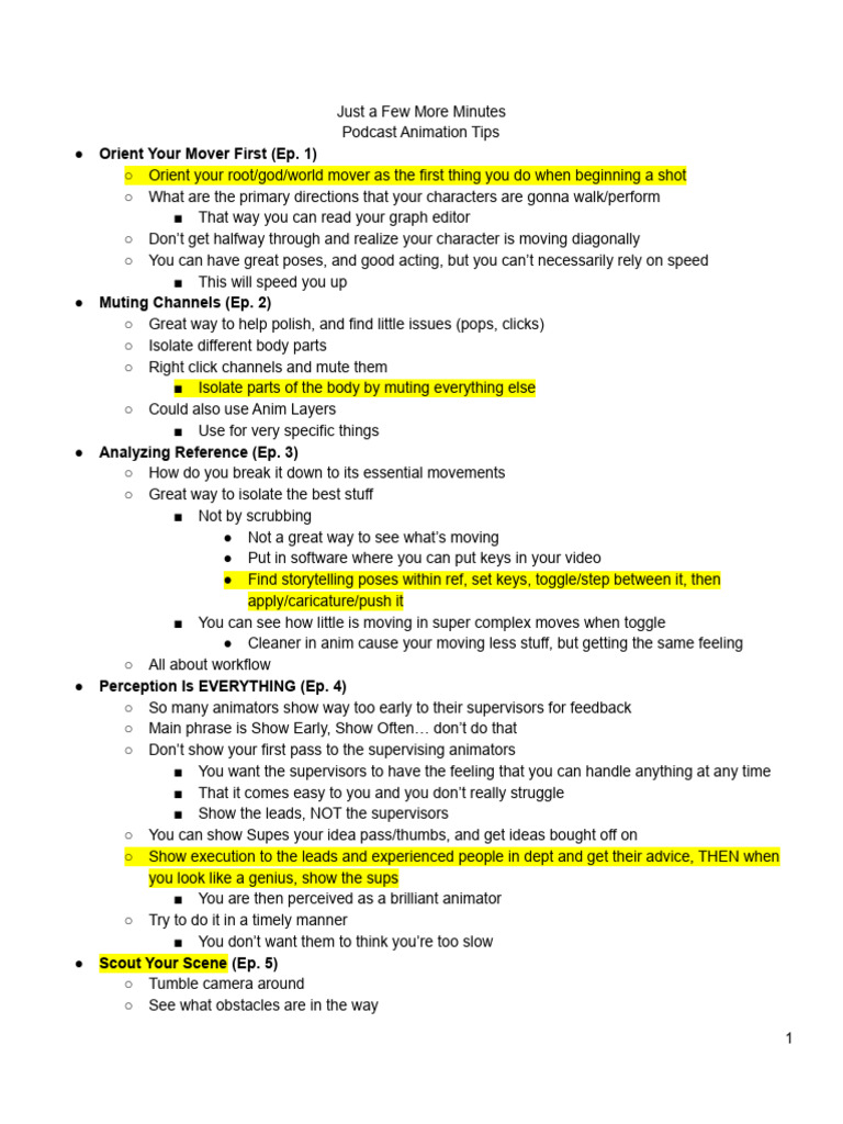 Just A Few More Minutes Animation Tips (Public | PDF