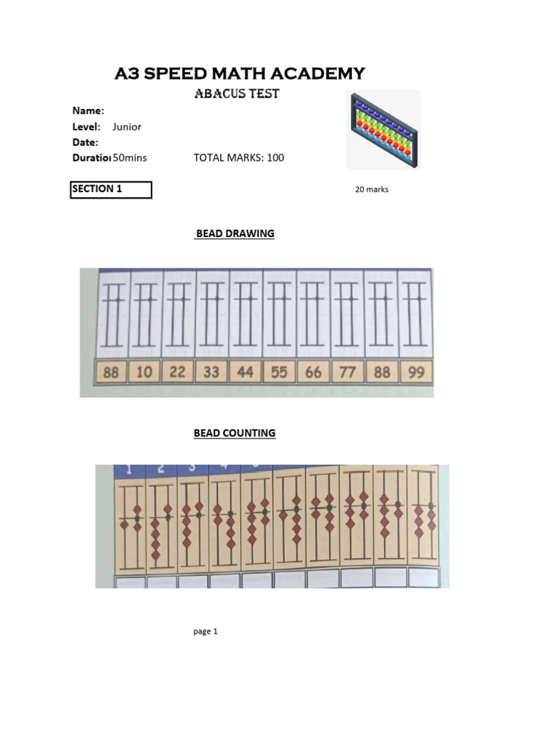 Abacus Test Level 0 | PDF