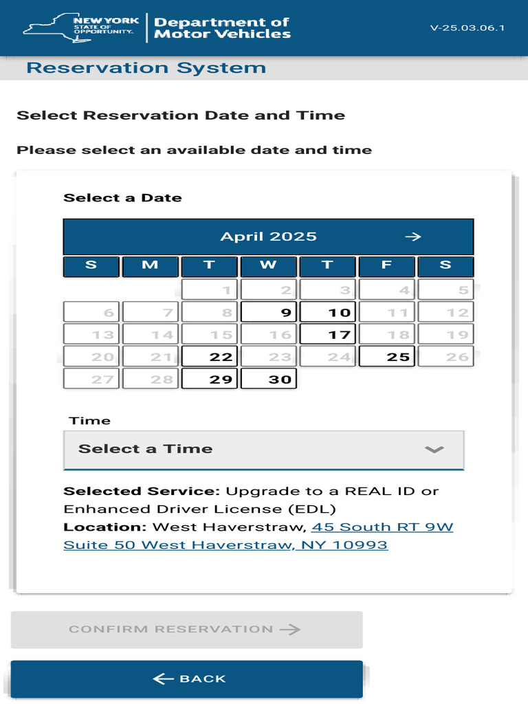 New York DMV - Reservation System Select Reservation Location | PDF