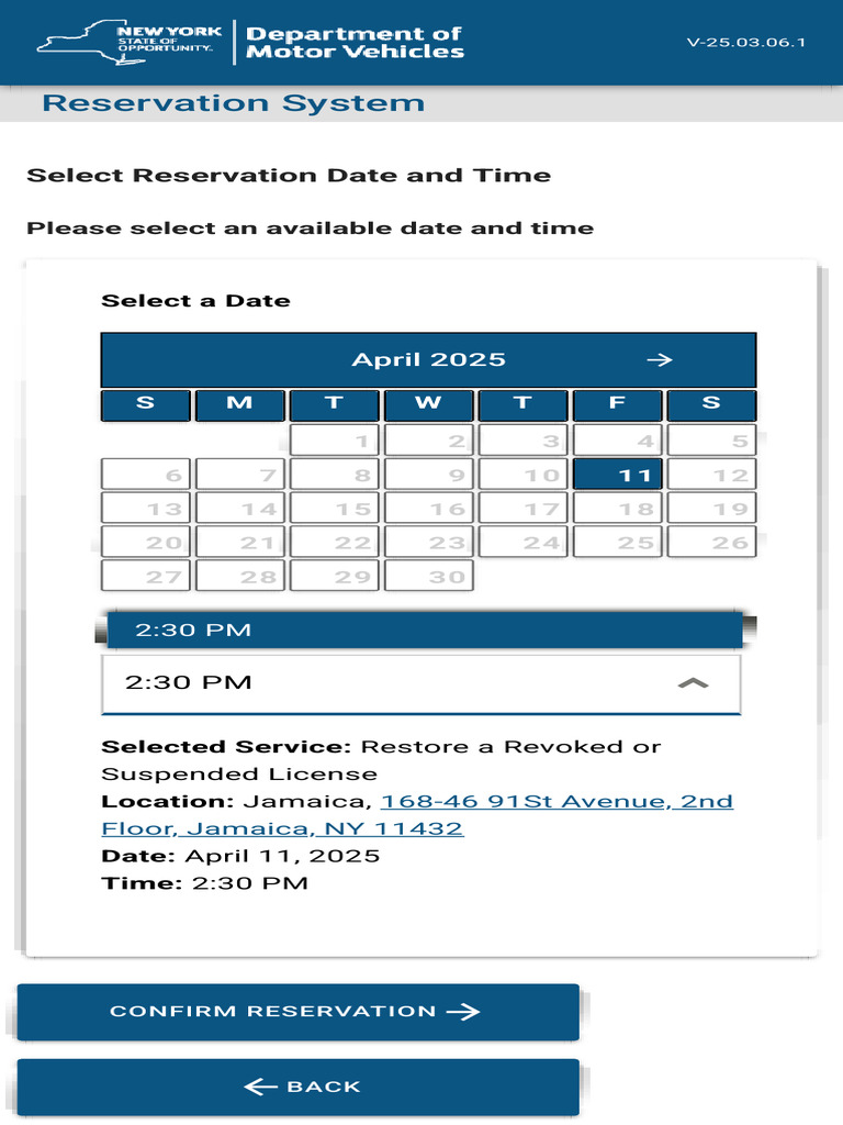 New York DMV - Reservation System Welcome Page | PDF