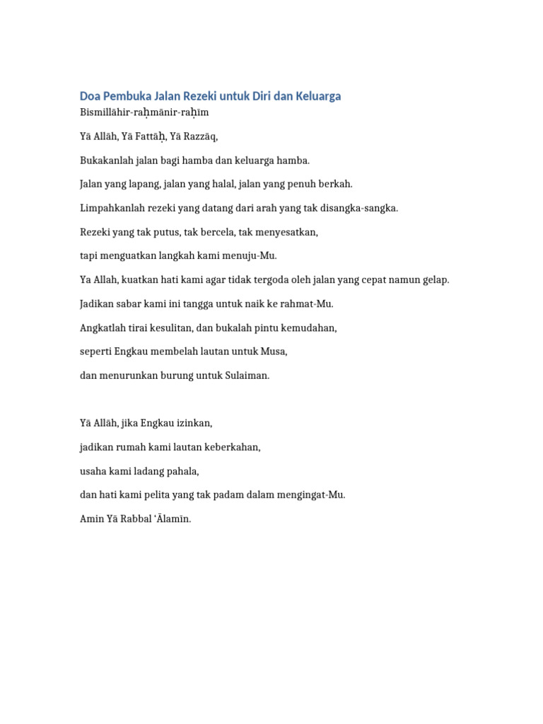 Doa Pembuka Jalan Rezeki | PDF