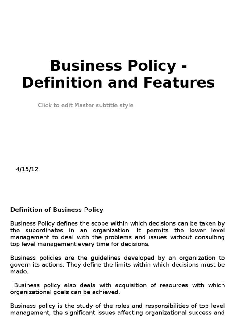 Business Policy - Definition and Features | PDF | Strategic Management ...