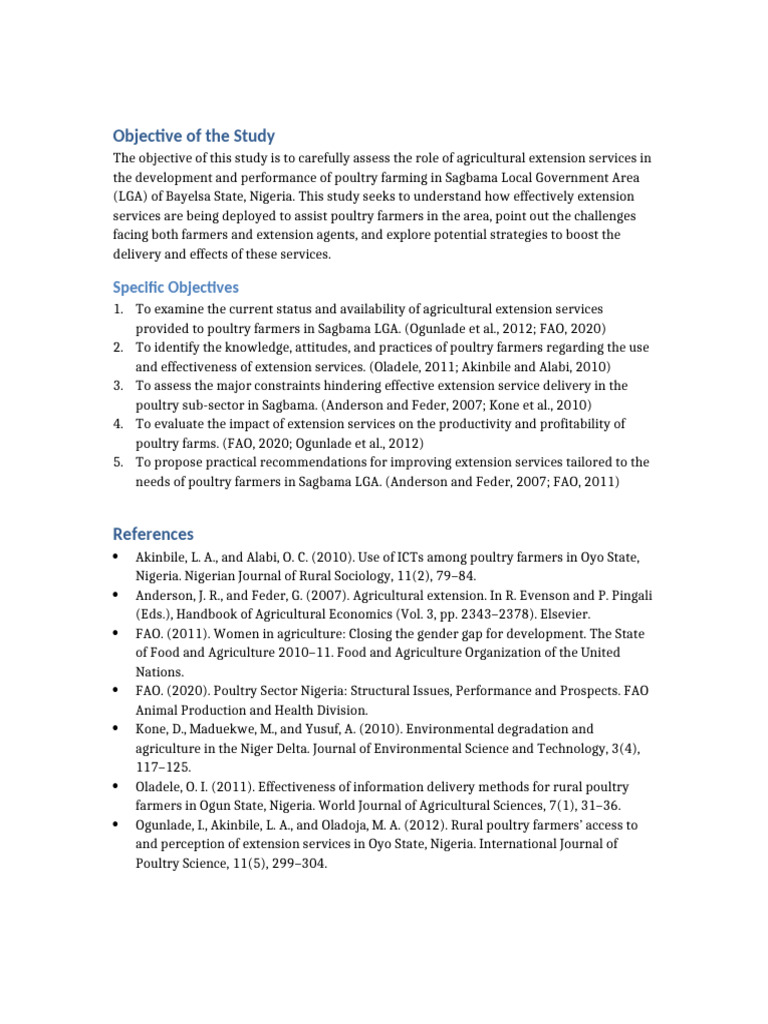 Objective of The Study Extension Services Poultry Sagbama | PDF ...