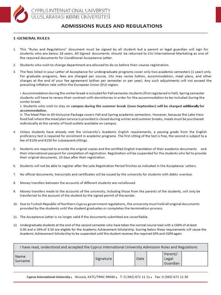 CIU Admissions Rules and Regulations V7 | PDF | Fee | Dormitory