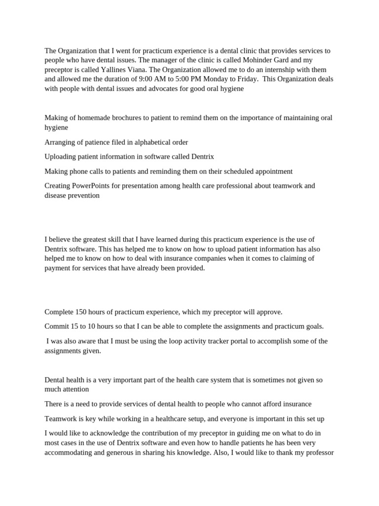 Dental Practicum Experience Overview | PDF
