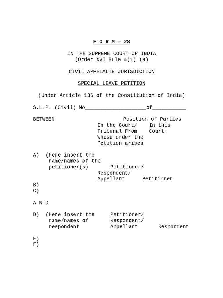 SLP Format Caveat Petition | PDF | Appeal | Public Law
