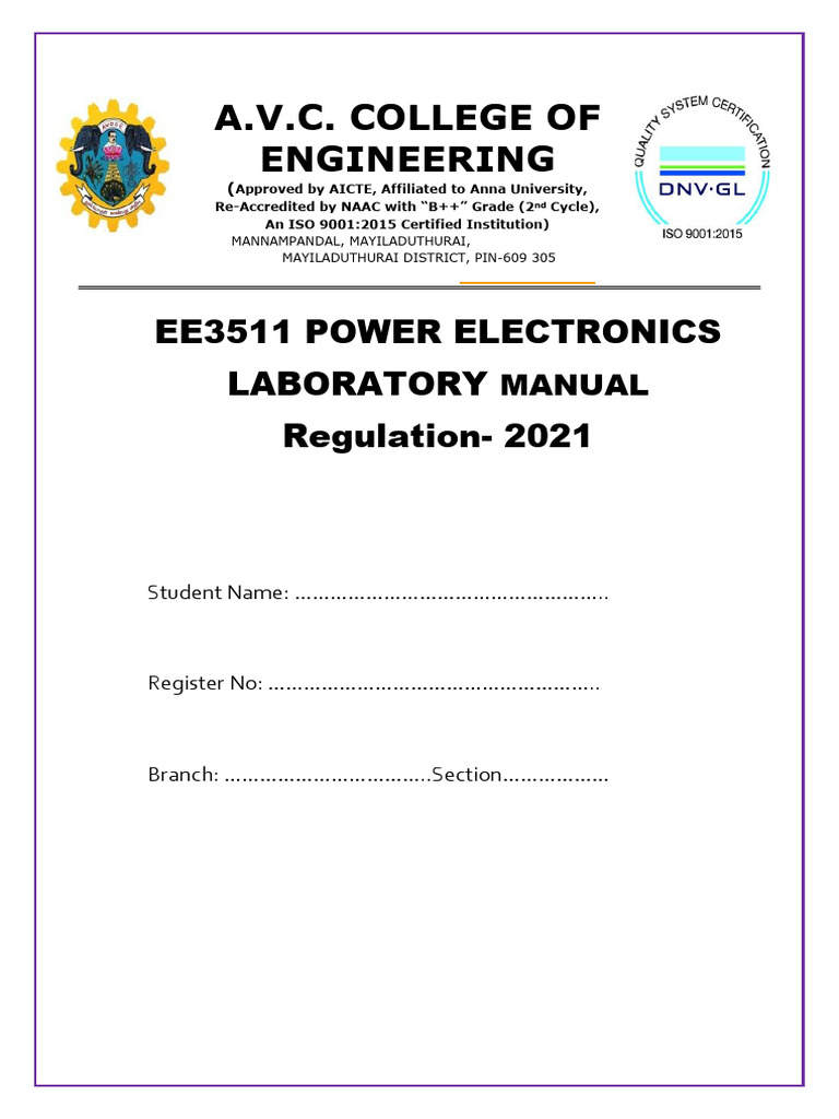 EE3511 Power Electronics Lab Manual | PDF | Electronics | Computer ...