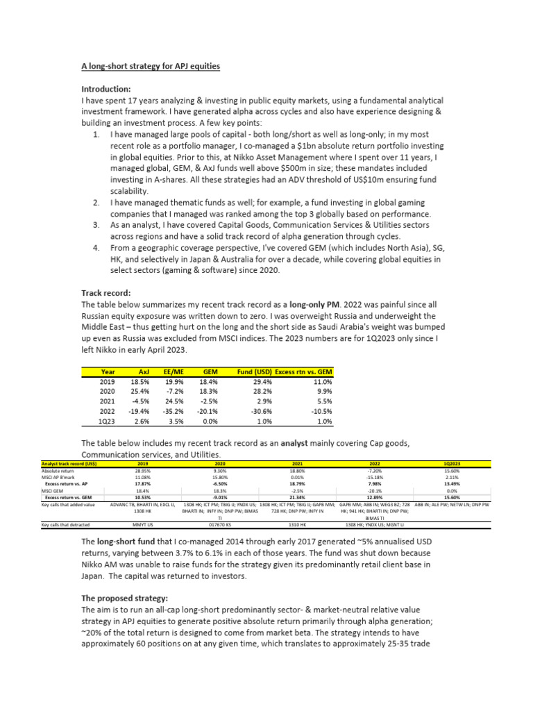 A Long-Short Strategy For APJ Equities | PDF | Investing | Stocks