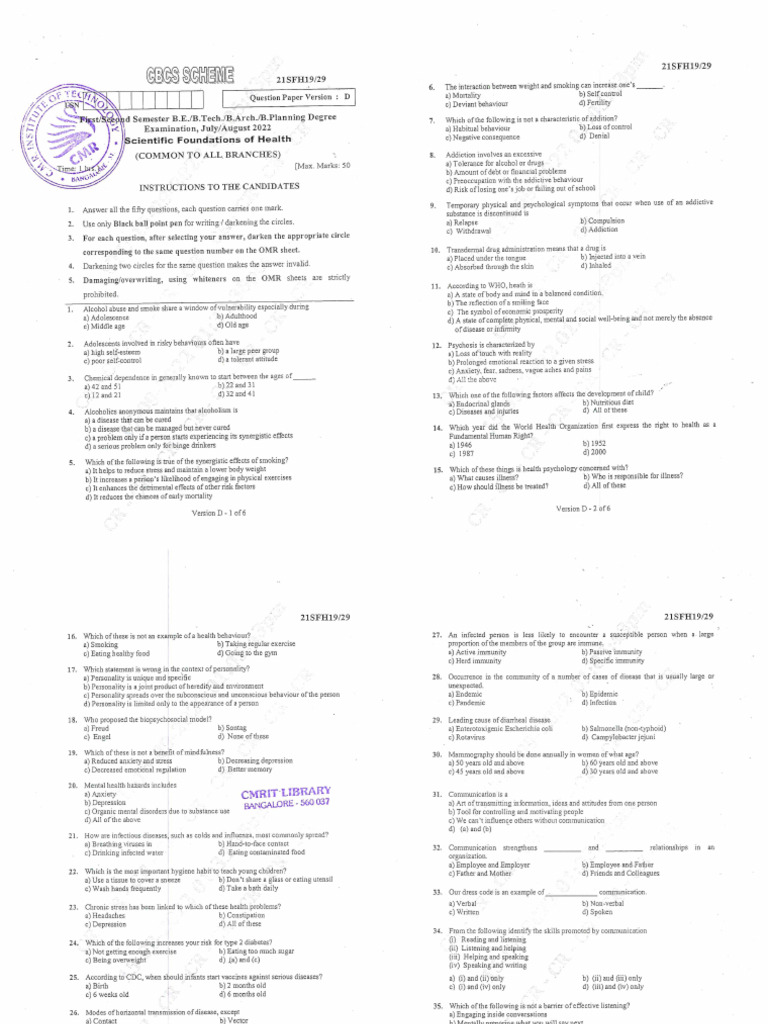 VTU Question Paper of 21SFH19 - 21SFH29 Scientific Foundations of ...