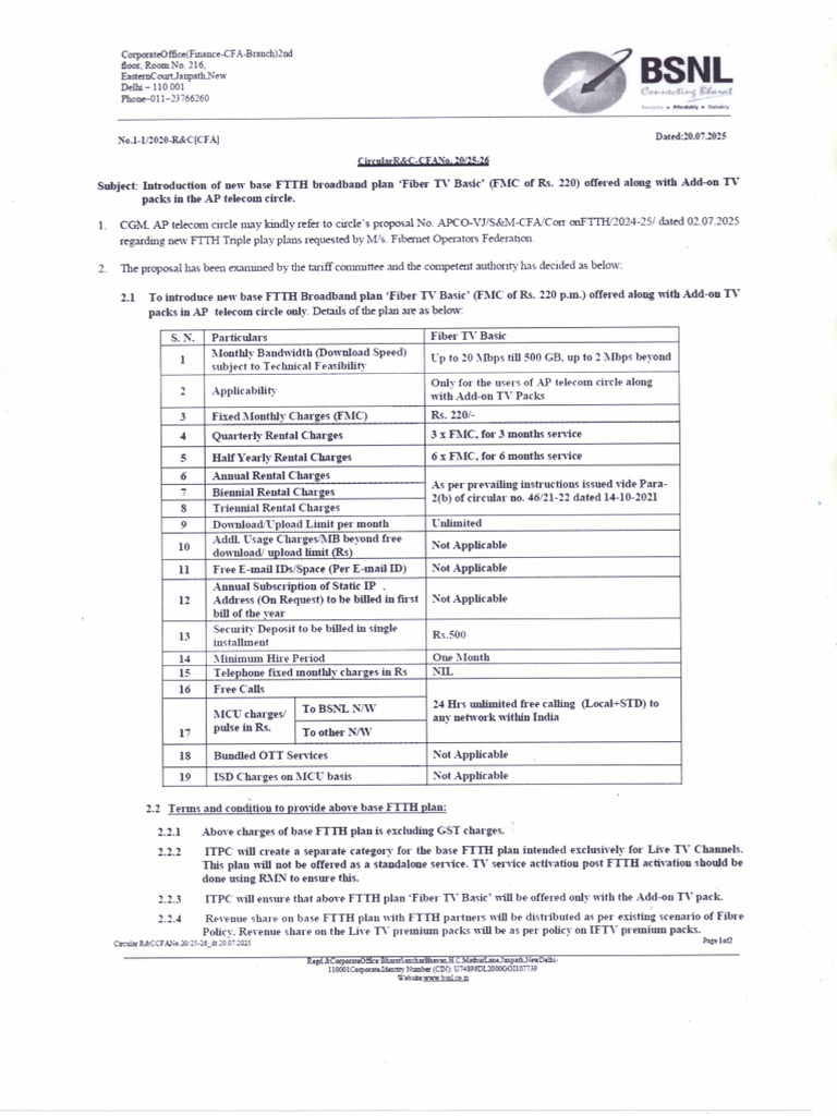 New FTTH Plan FIBER TV BASIC | PDF