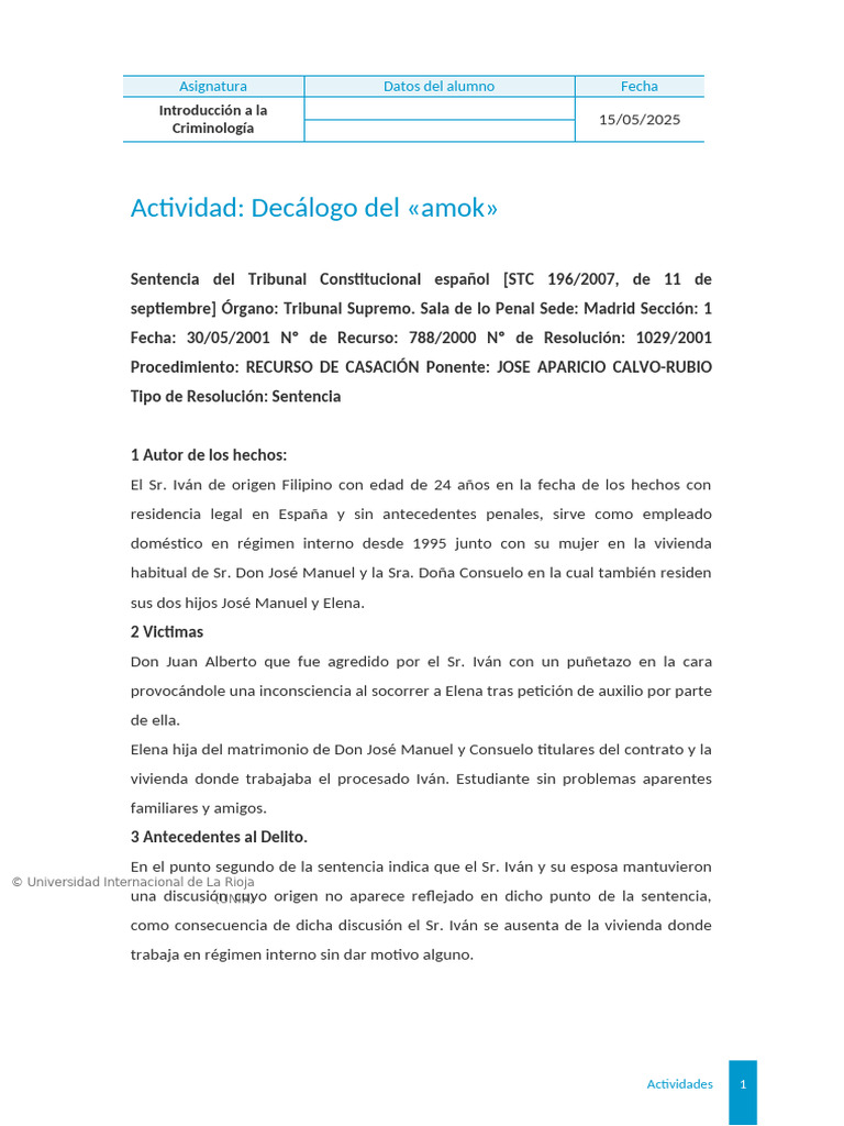 Trabajo Amok | PDF | Sentencia (ley)