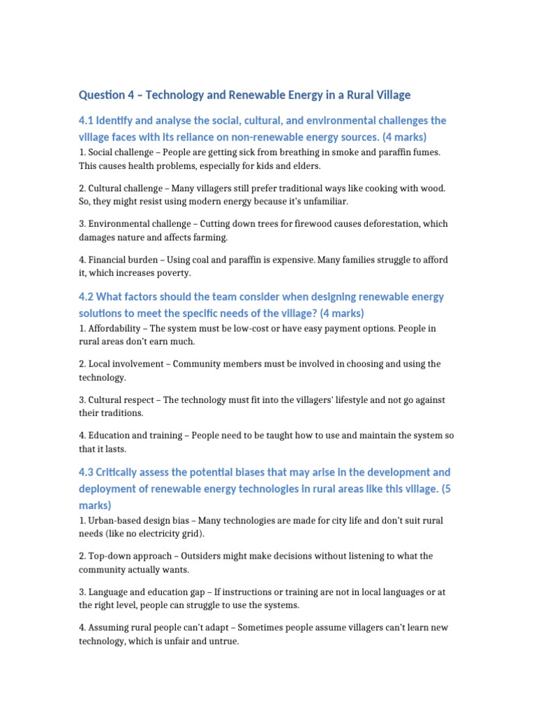 Technology Energy Village Answers | PDF | Renewable Energy | Energy ...