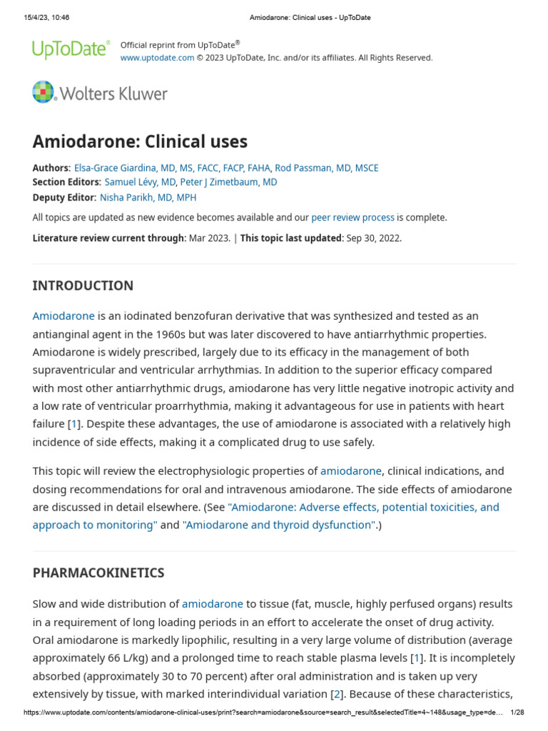 Amiodarone - Clinical Uses - UpToDate | PDF | Cardiac Arrest | Heart ...