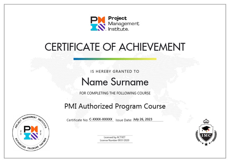 Pmp Pmi Certificate.sample | PDF