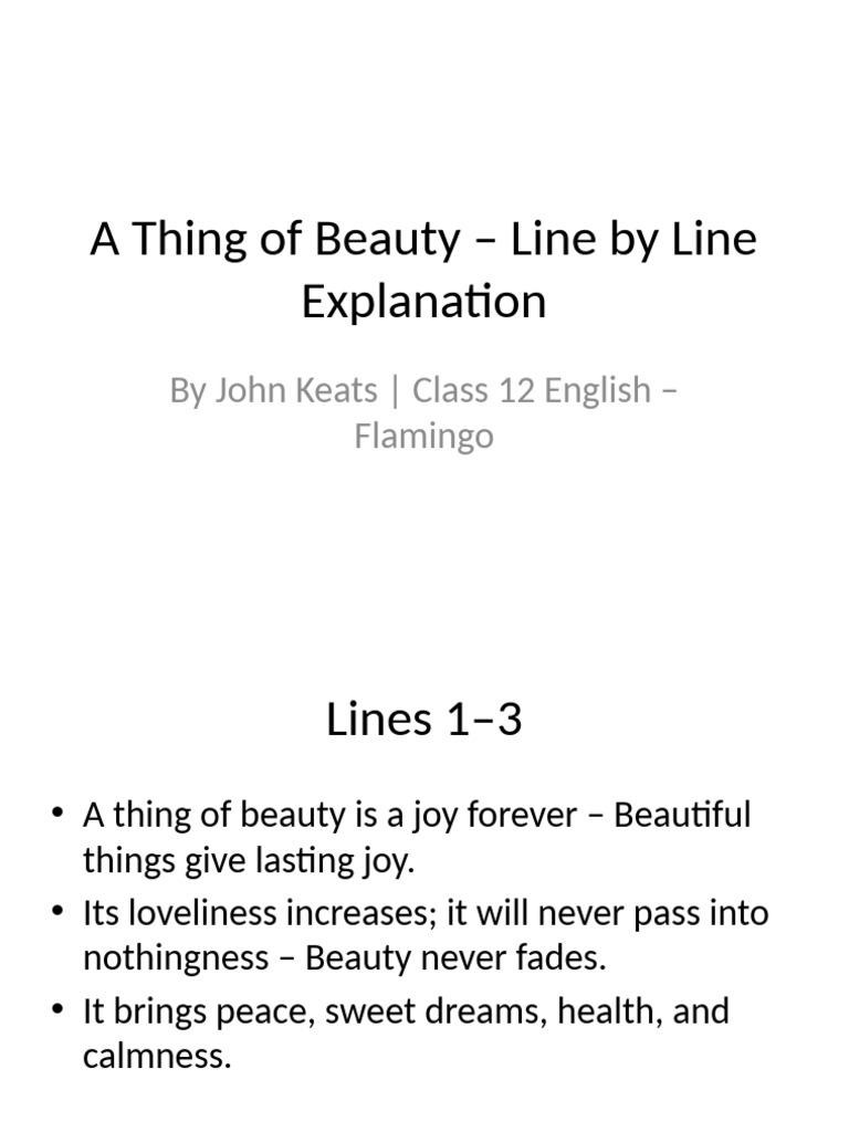 A Thing of Beauty: Line by Line Analysis | PDF