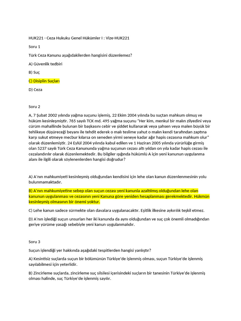 Ceza Vi̇ze Fi̇nal Sorulari | PDF