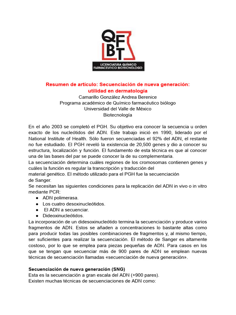 Resumen Documento | PDF | Secuencia ADN | Adn