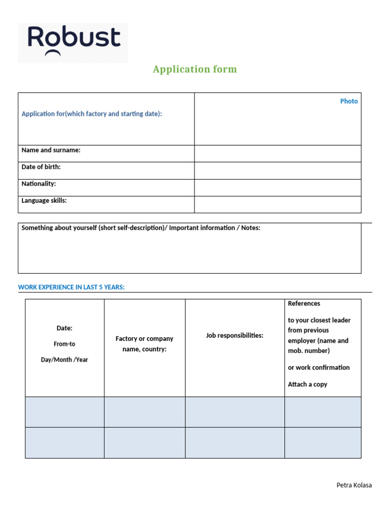 Factory Job Application Form | PDF