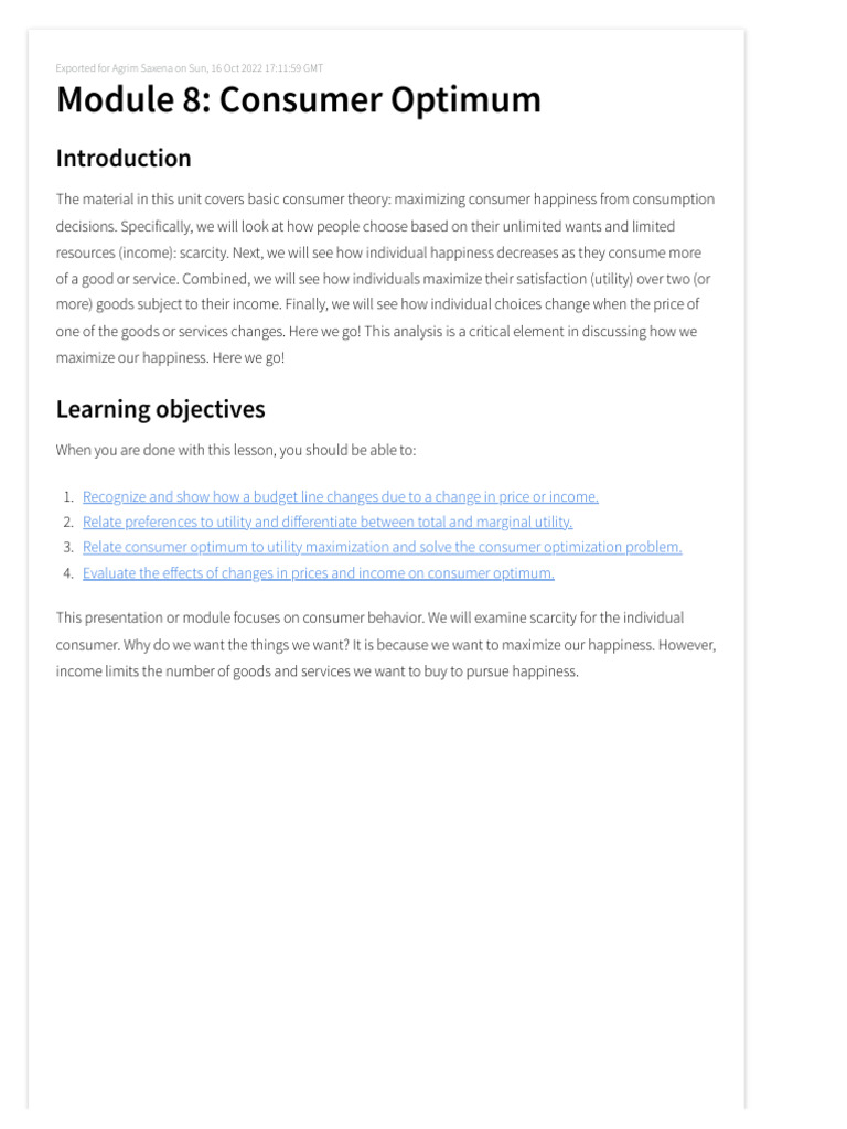 Module 8 - Consumer Optimum - Top Hat | PDF | Utility | Goods